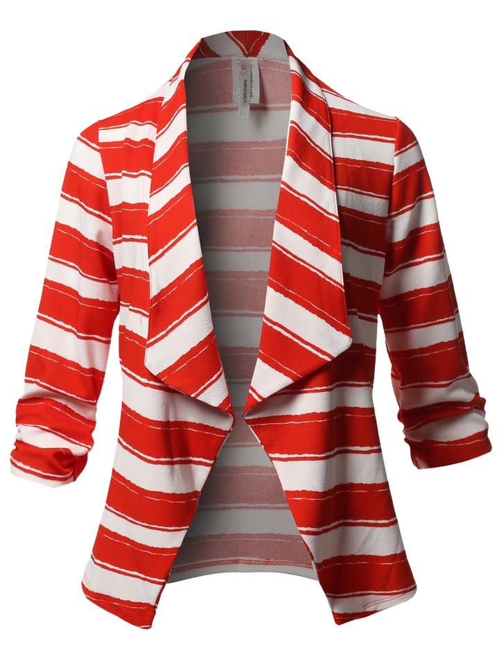 FashionOutfit Women's Solid/Print Stretch 3/4 Gathered Sleeve Open ...