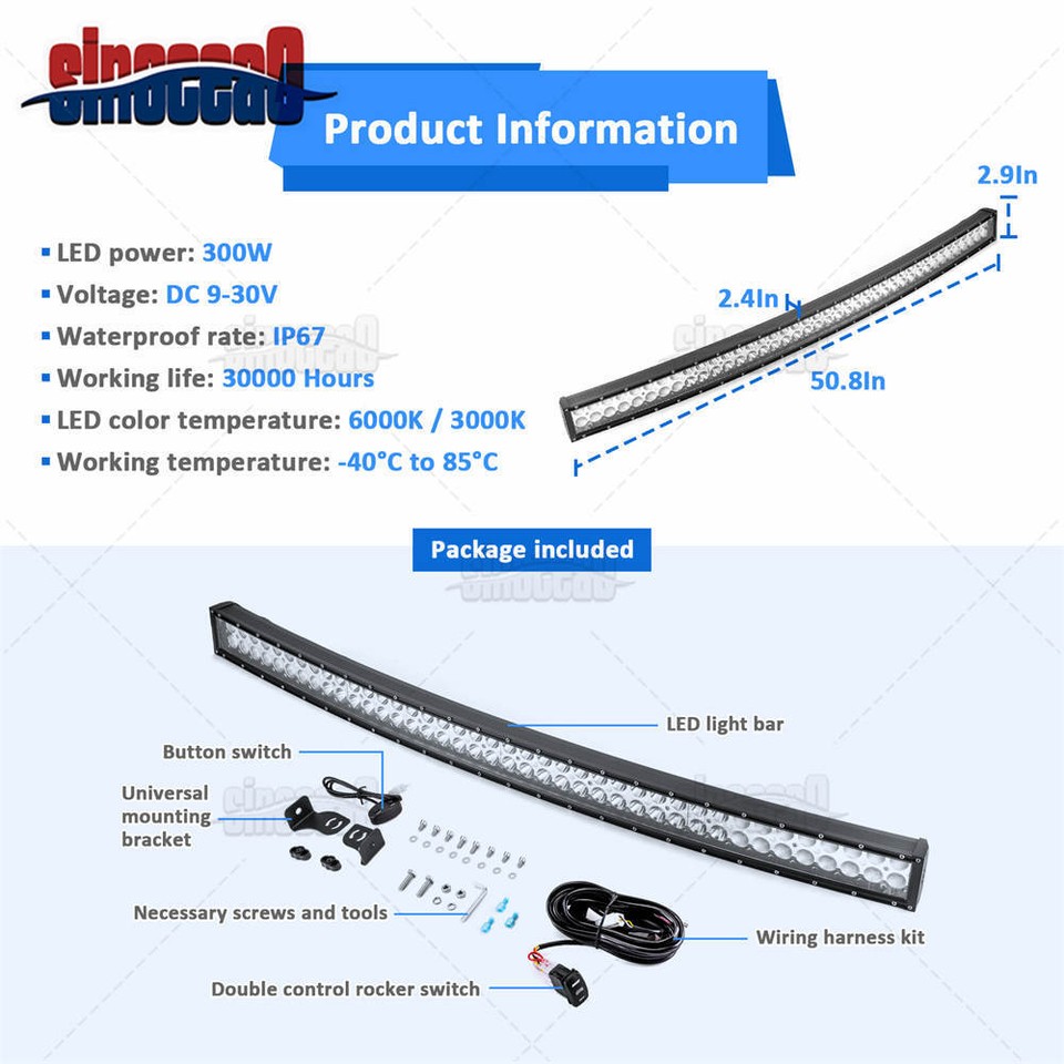52'' Strobe LED Light Bar+Roof Mount+Wire (4 Modes) For Toyota FJ ...