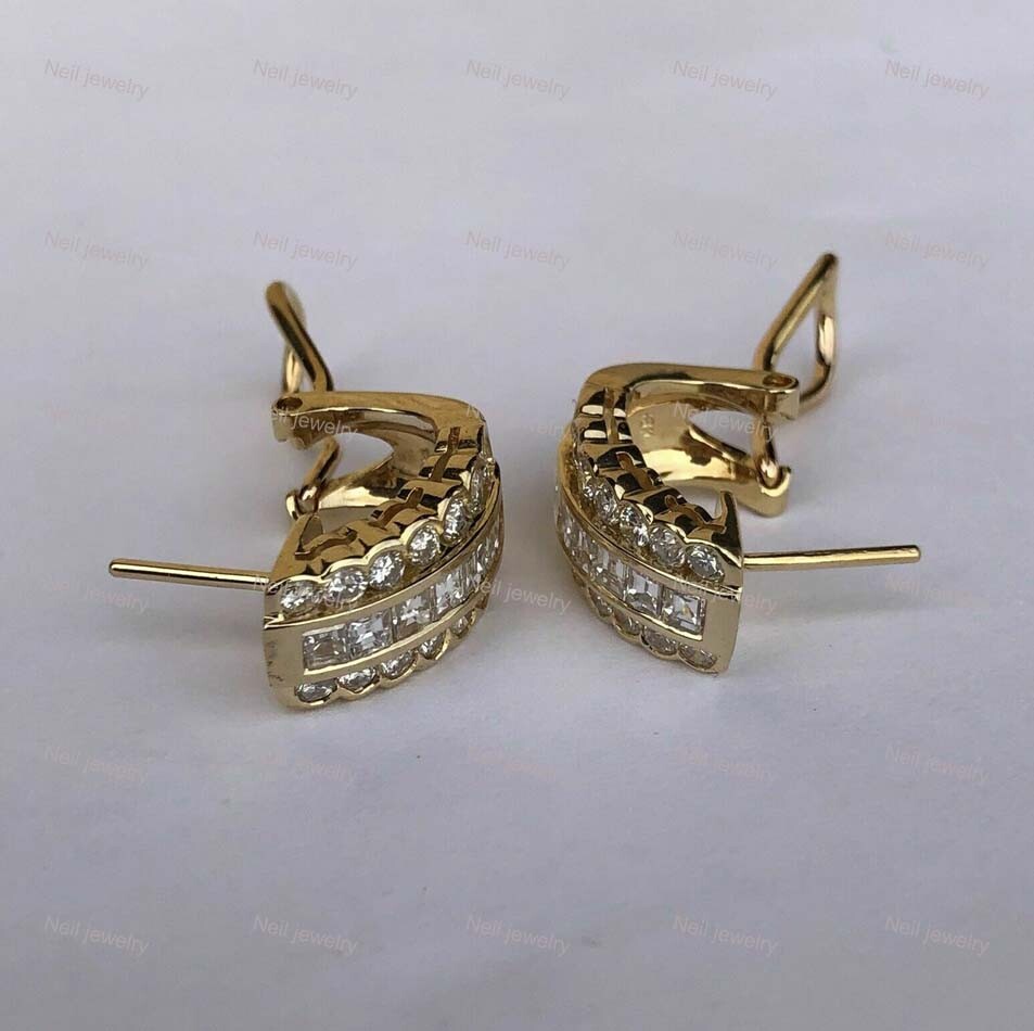 14k Yellow Gold Plated Half Hoop Round Cut Diamond Earrings 1.80Ct ...