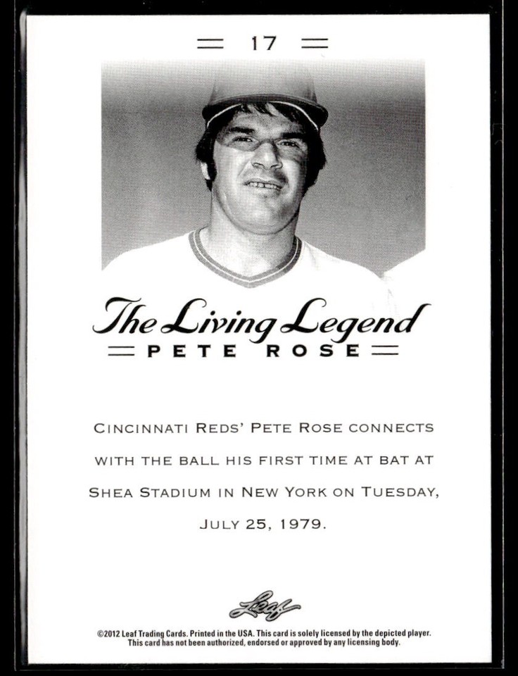 2012 Leaf Pete Rose The Living Legend #17 Pete Rose Reds Baseball Card ...