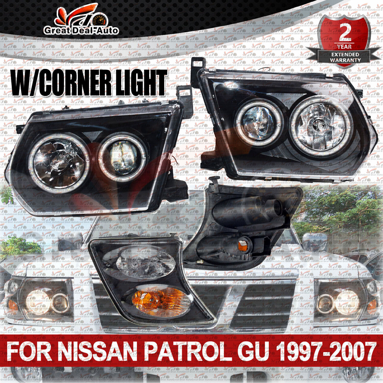 Pair Headlights + Indicators Angel Eyes LED For Nissan Patrol GU Y61 ...