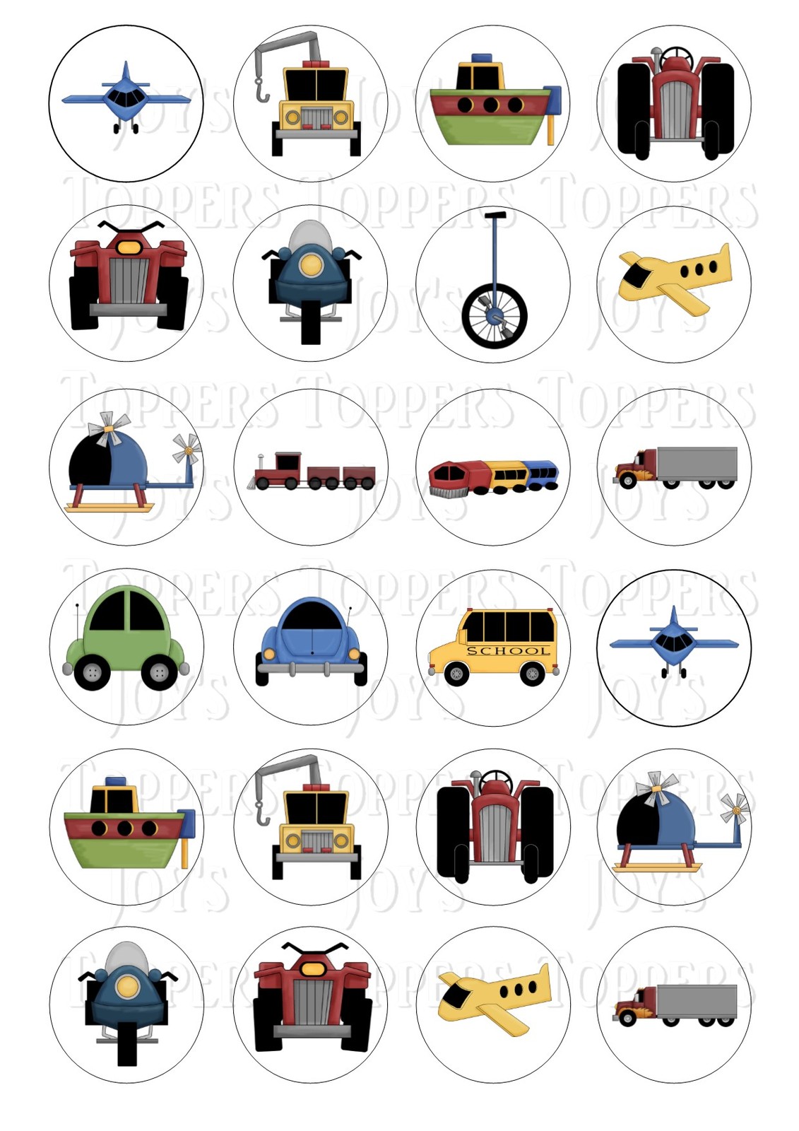 24 VEHICLE VEHICLES CUPCAKE TOPPER WAFER RICE EDIBLE FAIRY CAKE BUN ...