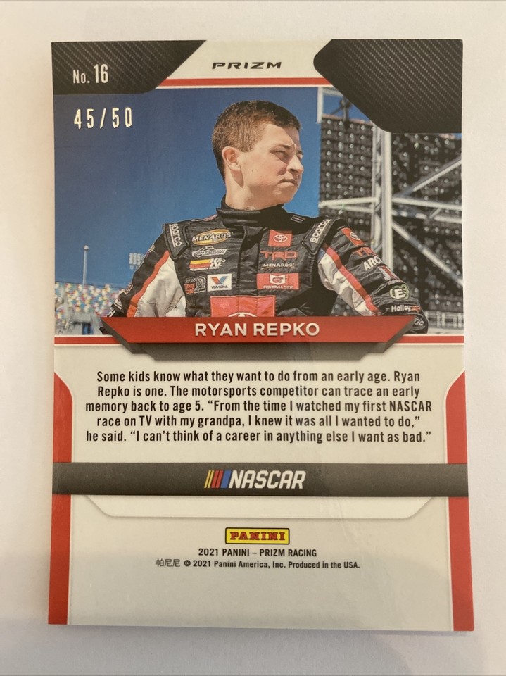 2021 Prizm NASCAR Ryan Repko - Pink /50 - #16 - Rookie | eBay