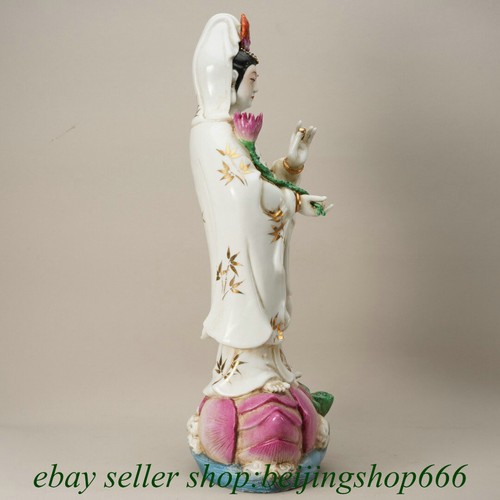 15.2" Marked Chinese Famille rose Porcelain Guan yin Goddess Peach ...