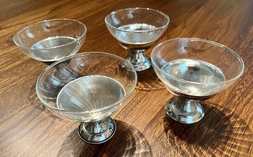 Set of 4 GLASS SHERBET - ICE CREAM DESSERT CUPS WITH REMOVEABLE METAL ...