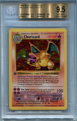 Charizard (Base Set 1st Ed Shadowless) - BGS GEM MINT 9.5 MTG *CCGHouse ...