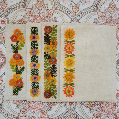 70s Vintage Polish Cepelia Embroidered Linen Placemat Napkin Set Of 4 ...