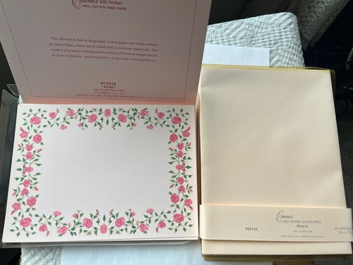 Crane & Co 25 Notecards & Envelopes 5 3/4 X 7 PE9110 Kid Finish 100% ...
