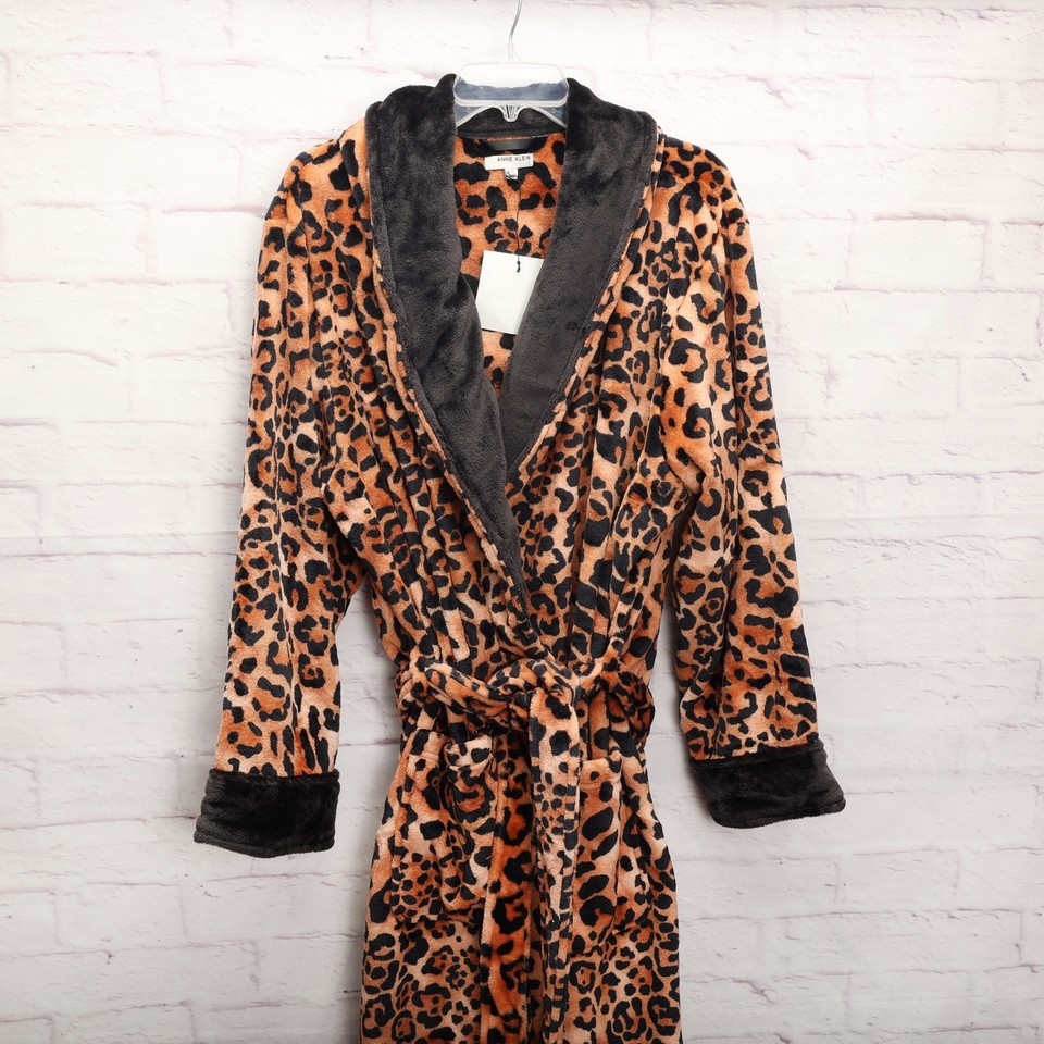 Anne Klein Women's Cheetah Print Long Sleeve Robe Size L/XL Black Brown ...