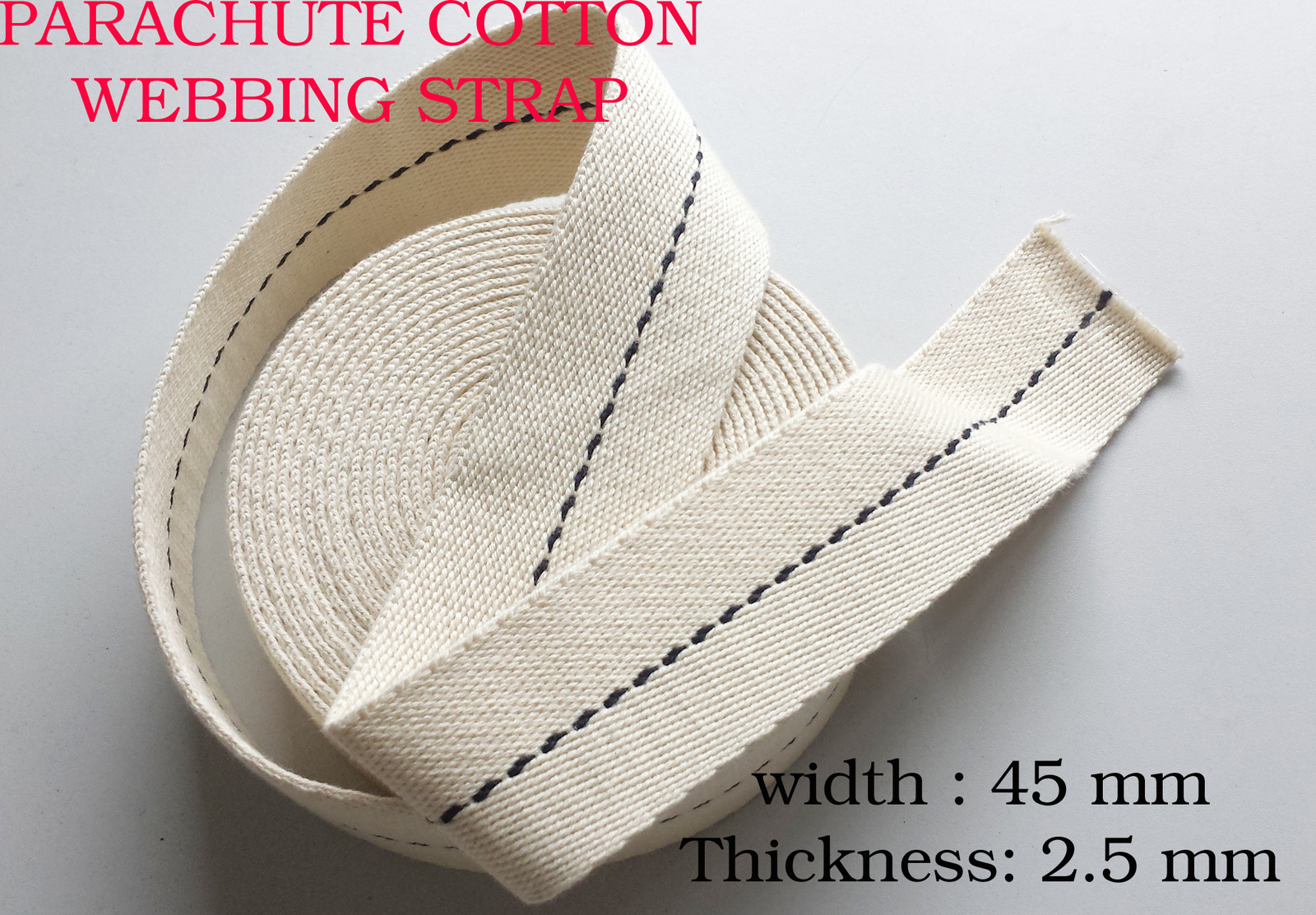 WW1 Cotton parachute Harness Webbing Strap 45MM NATURAL Canvas-BLACK ...