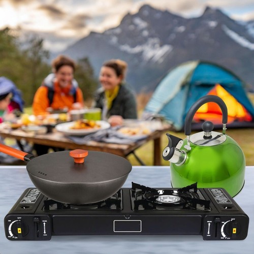 NEW DOUBLE GAS STOVE PORTABLE CAMPING FISHING COOKER PORTABLE CHEF BBQ ...