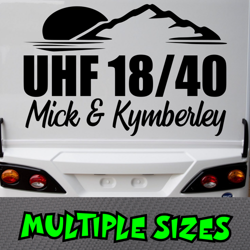 Custom Name UHF 18/40 Sticker Decal Australia Caravan Adventure Camp ...