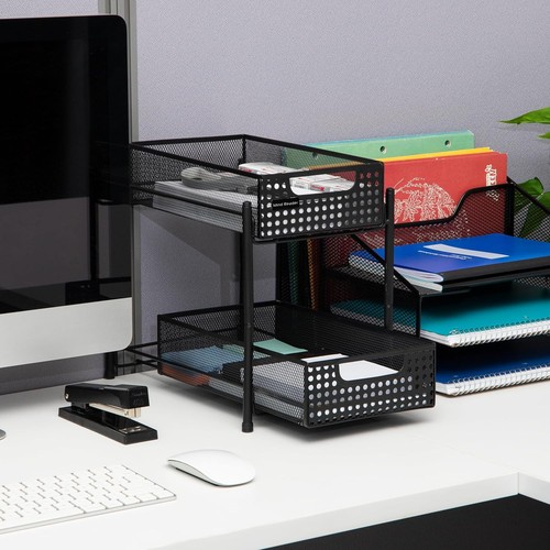 Mind Reader Accessory Organizer, Supply Storage, Desktop, 2 Tier, Black | eBay