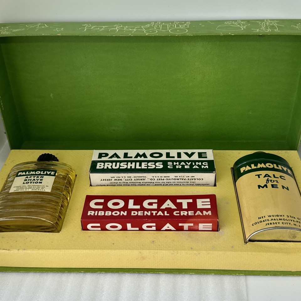 Vintage Palmolive Gift Set Box For Men 4 Piece Unused Talc After Shave ...