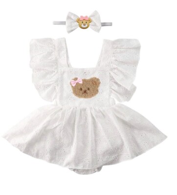 Girl Birthday Smash Outfit Teddy Bear Romper Dress Clothes Bearly Baby ...