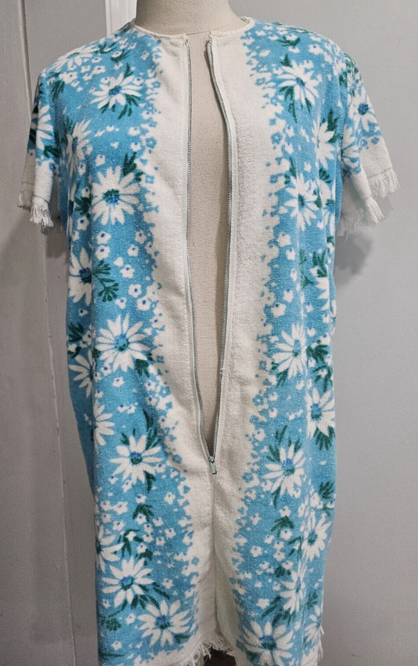 70s Towel Terry Cloth Coverup Tunic Beach Dress Zip Front S-M | eBay