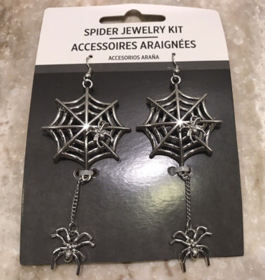 Spider Fashion Jewelry Halloween Silver Metal Webs Pierce Earings ...