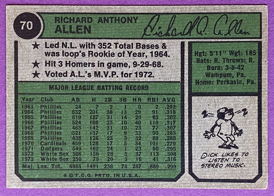 1974 Topps #70 Dick Allen Chicago White Sox | eBay