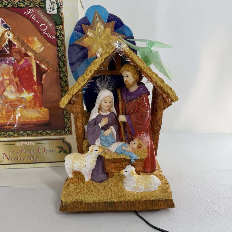 Holiday Creations Fiber Optic Nativity Scene Lighted Resin Holy Family ...