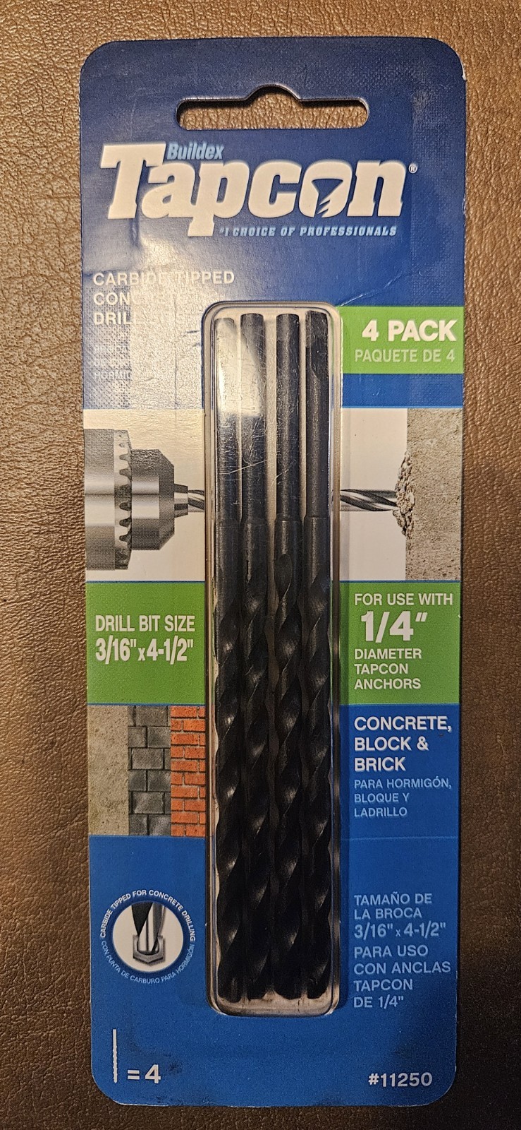 Buildex Tapcon Carbide Tipped Concrete Drill Bits 4 pack 3/16" x 4-1/2 ...