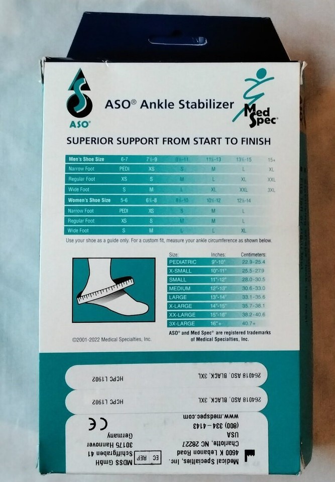 Med Spec ASO Ankle Stabilizer Size 3XL | eBay