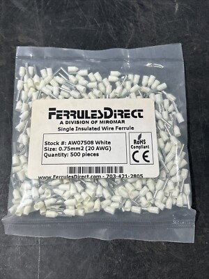 Ferrules Direct AW07508 20AWG 0.75MM Insulated Ferrule White (Pack of 3000) NEW | eBay