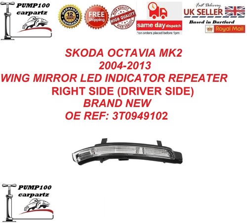 FOR SKODA OCTAVIA II 2008-2013 WING MIRROR LED INDICATOR LIGHT REPEATER ...