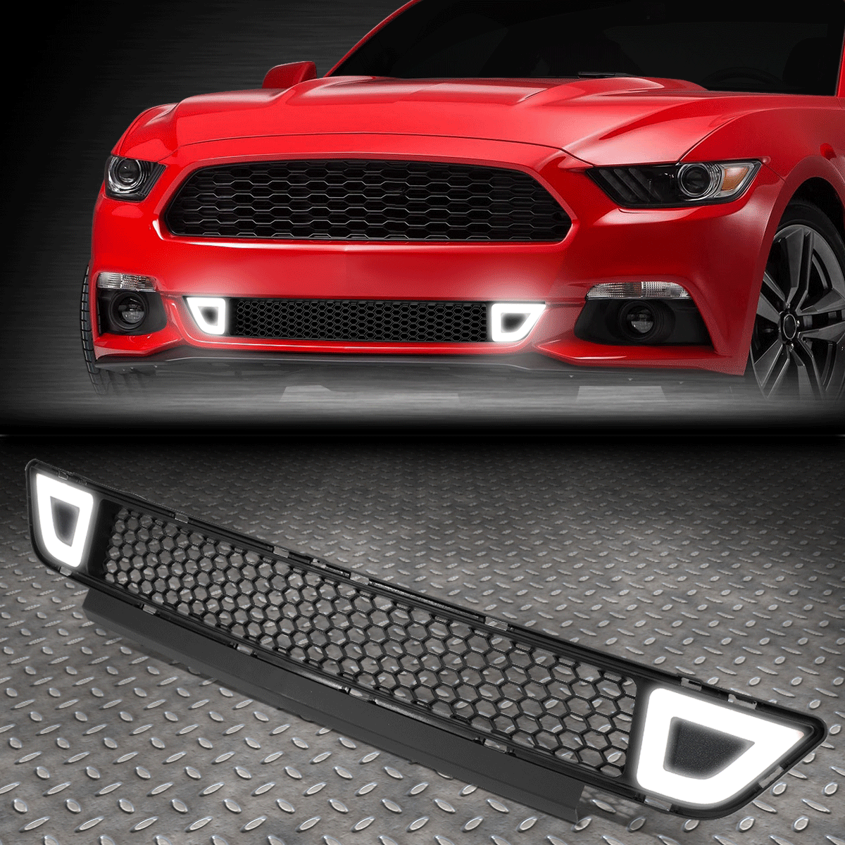 [LED DRL]FOR 15-17 FORD MUSTANG HONEYCOMB MESH FRONT LOWER BUMPER ...