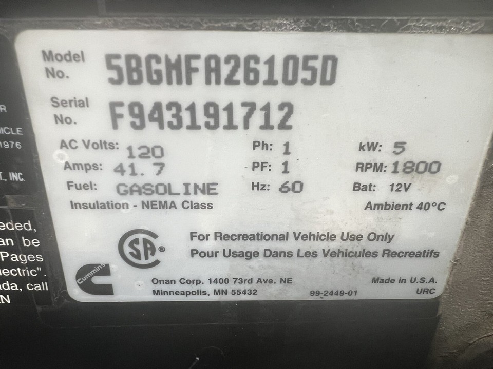 ONAN MARQUIS 5000 WATTS GENERATOR RV MOTORHOME GENERATOR | eBay