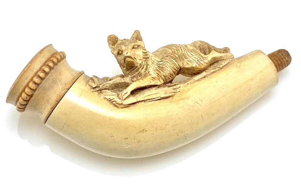 Antique/ Estate Meerschaum Carved Wolf Dog Pipe w Amber Stem and ...