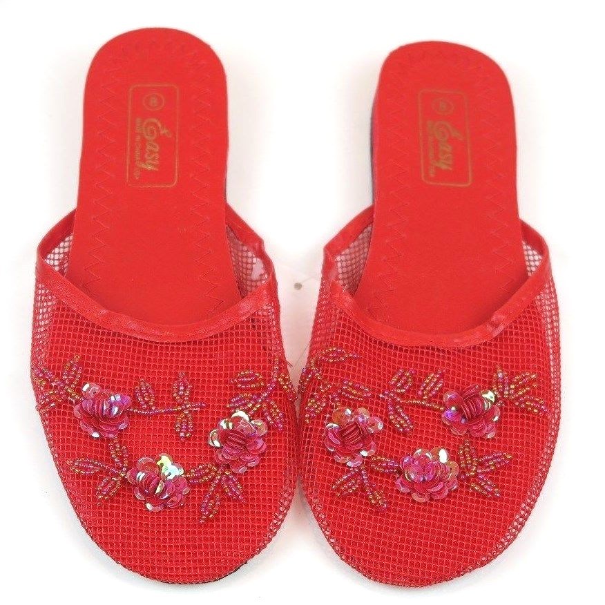Women's Floral Beaded Sequin Rose Mesh Flats Slippers Shoes Sizes 6-11 ...