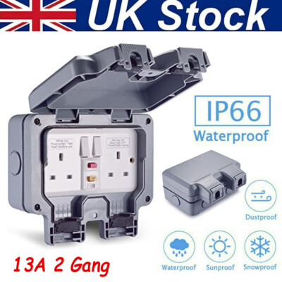Outdoor Socket Weatherproof Storm RCD Socket Double Switched 13 A 2 ...