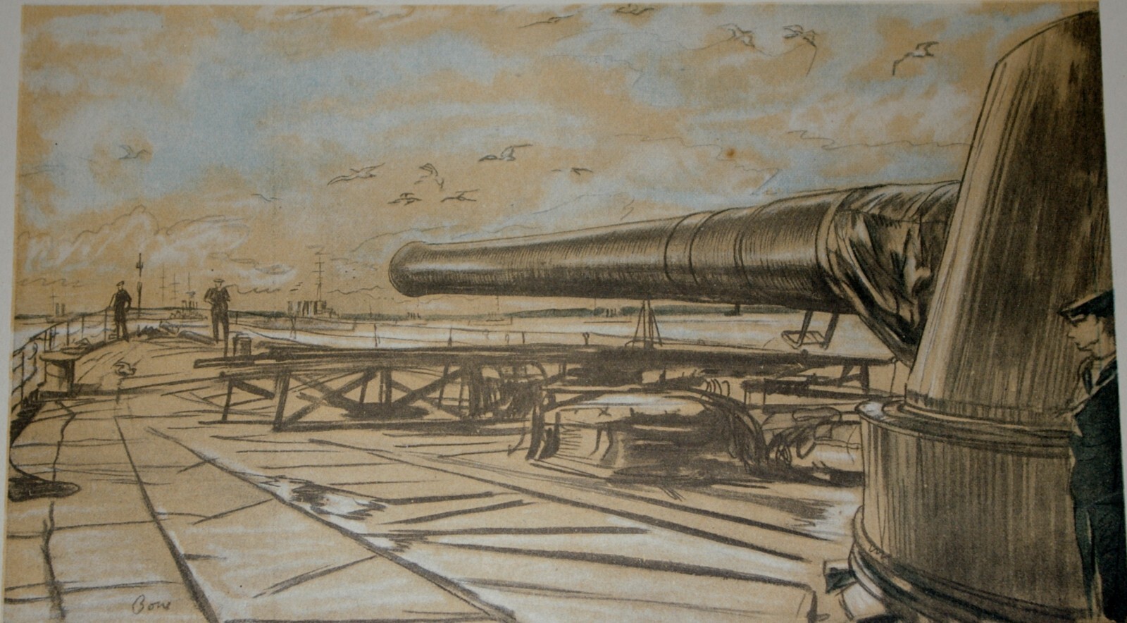 "ON A BATTLESHIP: A GUN TURRET" WW1 Print LXXXVII MUIRHEAD BONE, War ...
