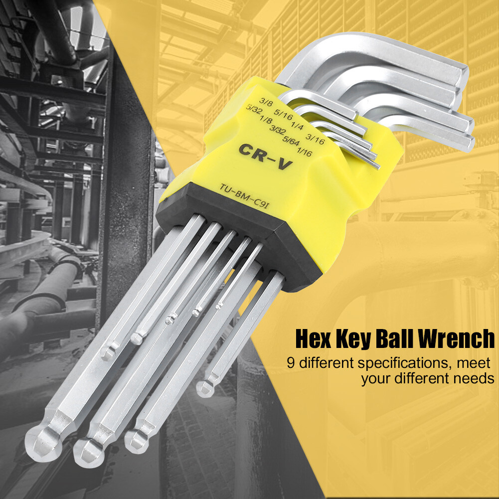 9PCS Ball End Hex Key L-Wrench Set Professional Repairing Kit Hand Tool ...