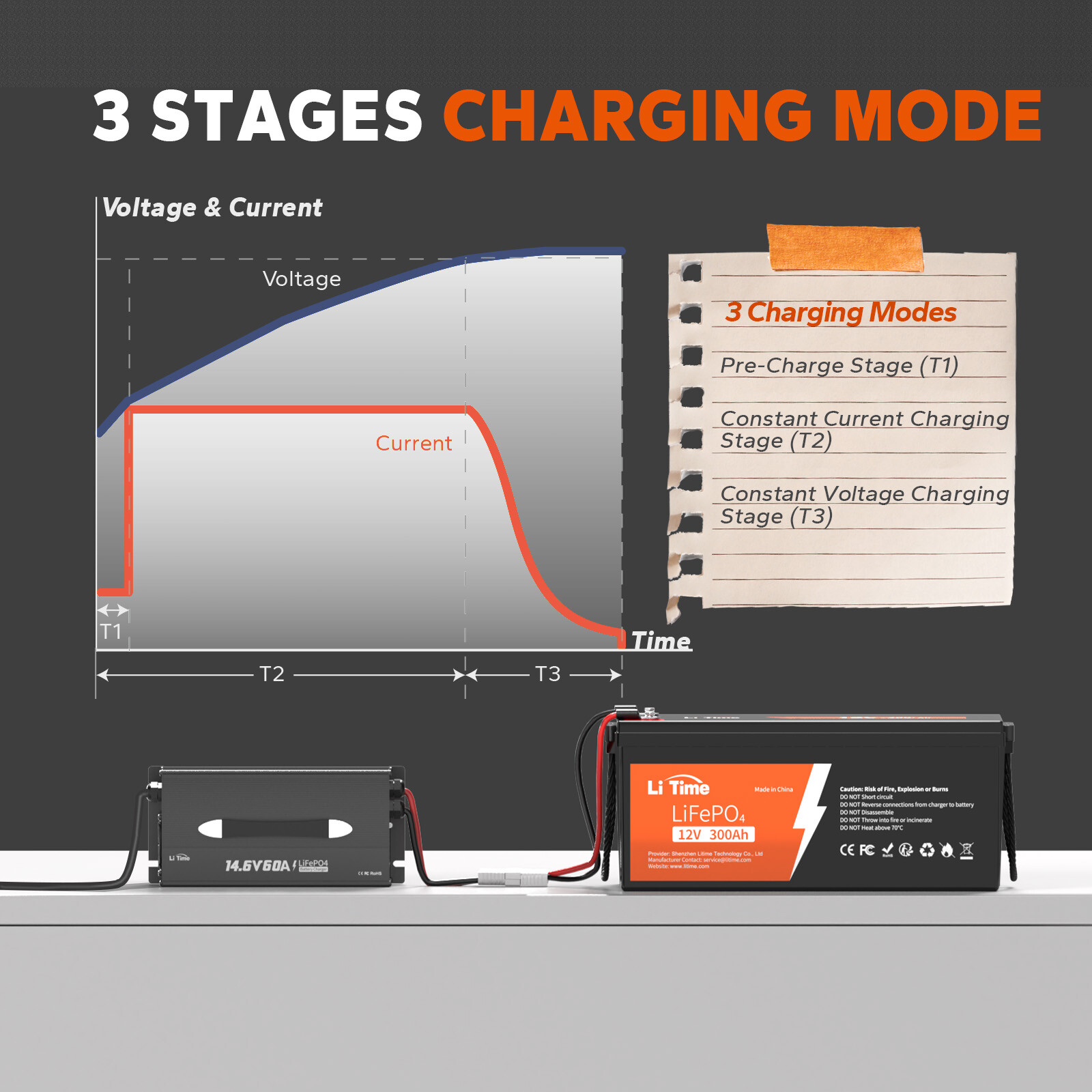 LiTime 12V(14.6V) 60A LiFePO4 Lithium Battery Charger Mountable with ...
