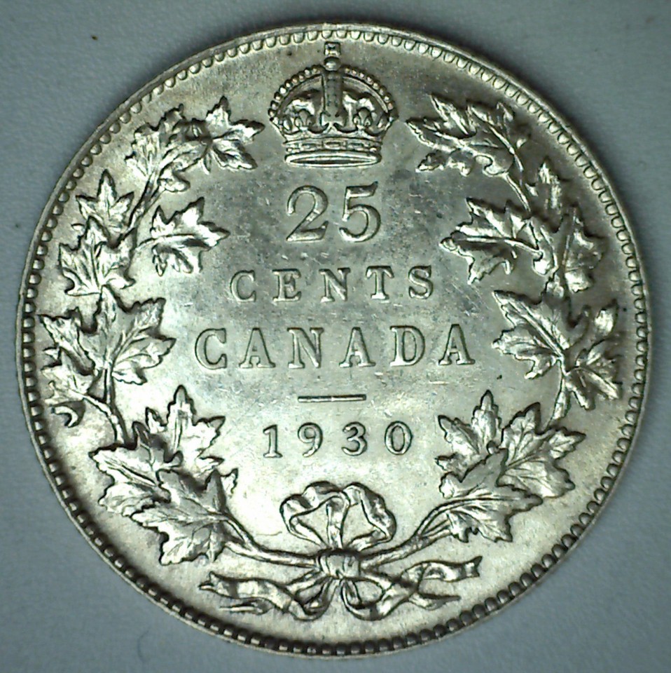 1930 Canada Silver Twenty-Five Cents Almost Uncirculated 25c Coin AU ...
