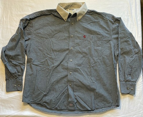 Men's Wrangler PBR Blue/Green Checkered Button Up Shirt Size XL | eBay