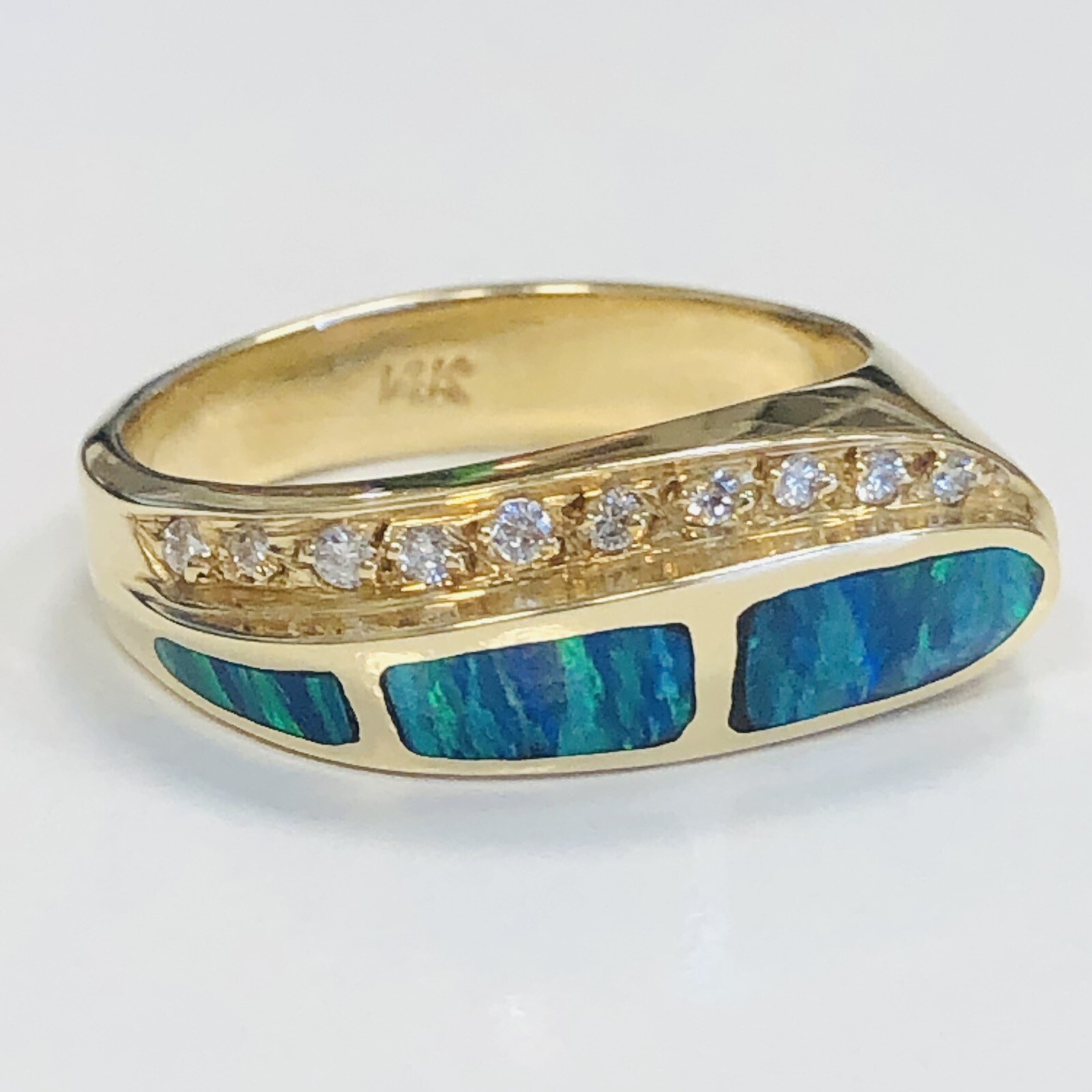 14k Yellow Gold Australian Opal Inlay & Diamond Ring … - Gem