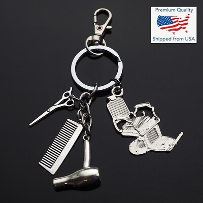 Barber Chair Comb Scissors Hair Stylist Blow Dryer Key Chain Charm ...