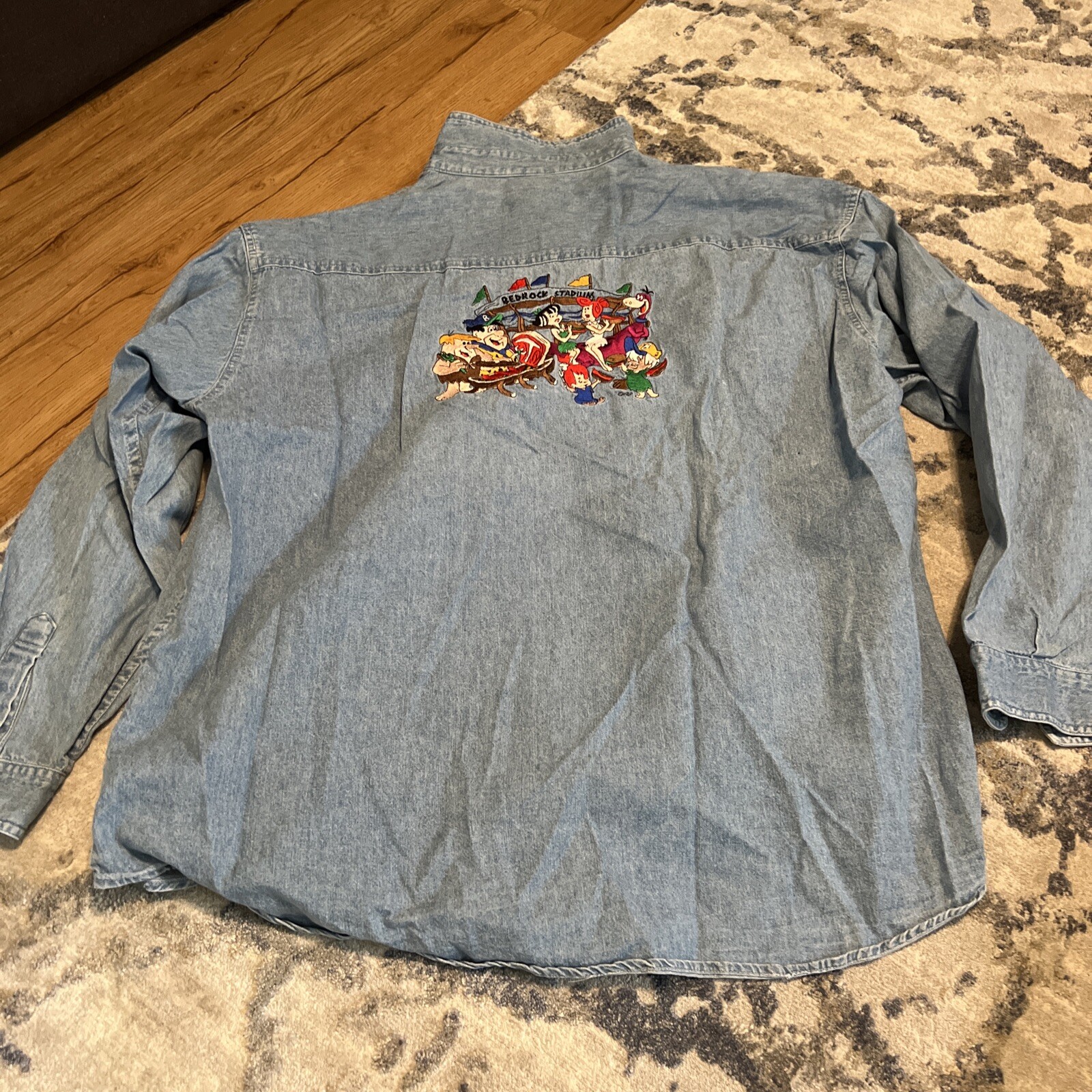Vintage Blitzz Studios Flintstones Denim Shirt Mens X… - Gem