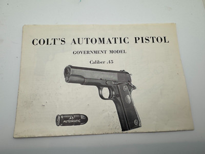 Colt Factory 1911 Government Model Automatic Manual 1968 ORIGINAL Form ...