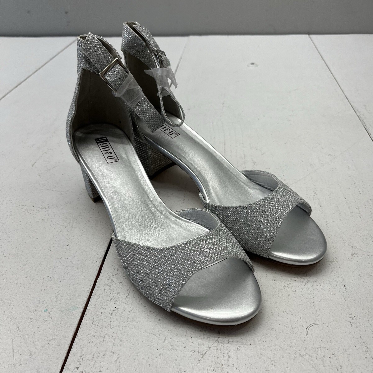 Silver Glitter Open Toe Heels