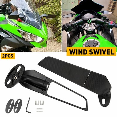 For Honda Suzuki Yamaha Adjustable Wind Swivel Wing Fin Rearview Side ...