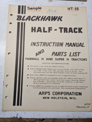 ARPS TRACTOR HALF-TRACK INSTRUCTION OWNER MANUAL PARTS LIST FARMALL ...