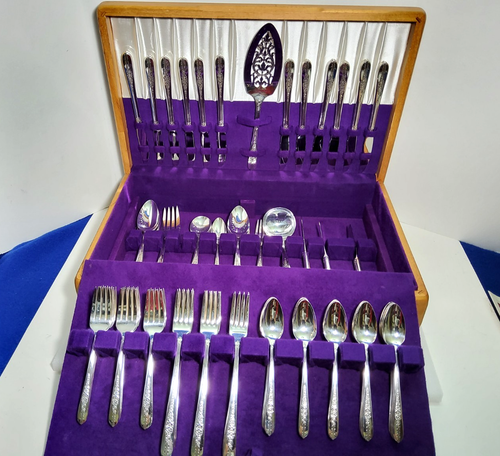 Nobility Royal Rose 78 pc Set "Service for 15 " Silverplate Flatware ...