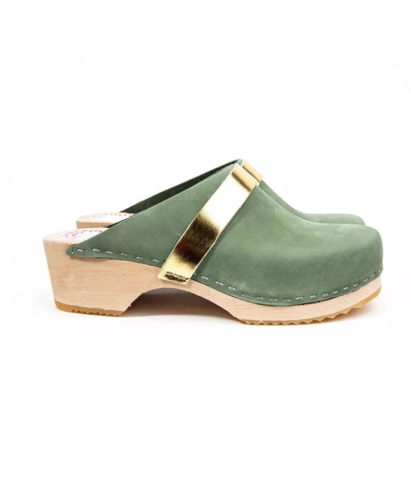 Lili And Lala Woman Clogs Wooden Gold Moss Green 39 NIB European made ...