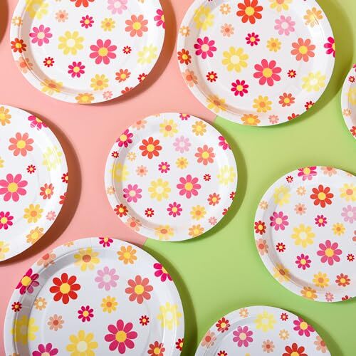 48 Pcs Groovy Party Plates Retro Daisy Paper Plates Hippie Boho Flower ...