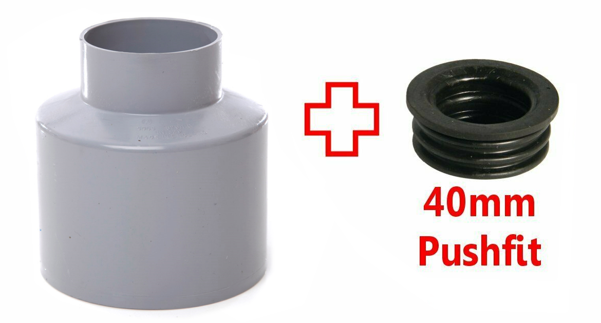 Grey 110mm Soil Pipe Adapter Reducer to 40mm Waste Pipe Pushfit Rubber ...
