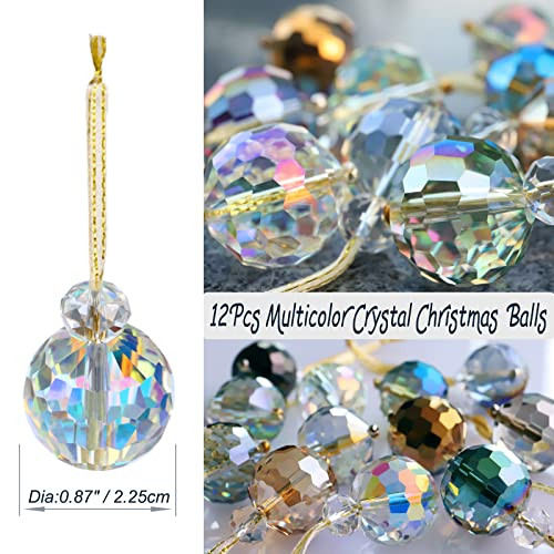 12 Pcs Multicolor Crystal Glass Christmas Balls Ornaments, 0.87" Mini ...