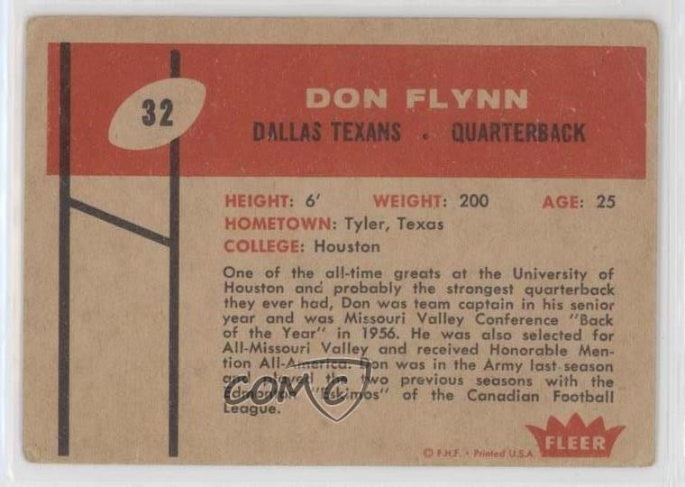1960 Fleer Don Flynn #32 Rookie RC sq1 | eBay